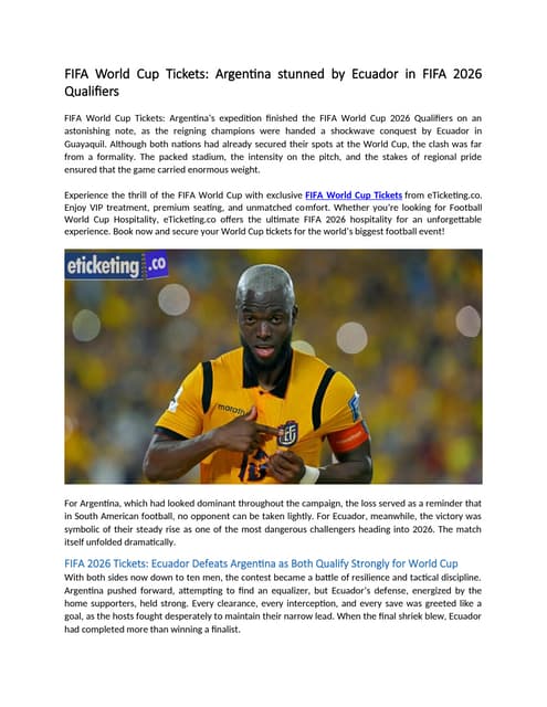 World Cup Tickets Ecuador Proves It Is A FIFA World Cup Candidate.docx