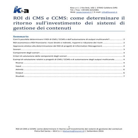 Qual è il ROI di software CMS e CCMS? | PDF
