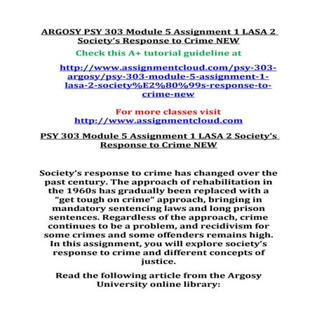 Argosy psy 303 module 5 assignment 1 lasa 2 society | DOC