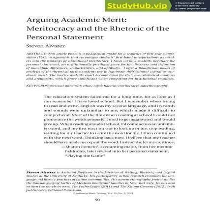 Arguing Academic Merit Meritocracy And The Rhetoric Of The Personal ...
