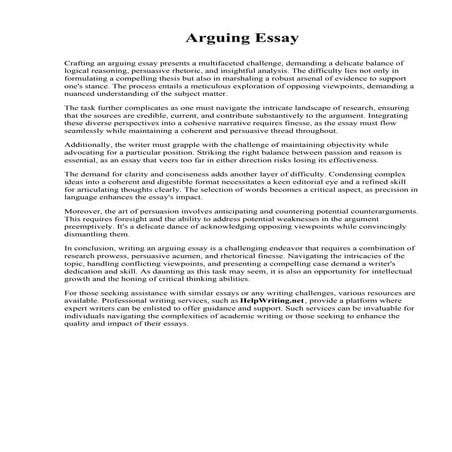 Arguing Essay. Northshore Technical Community College | PDF