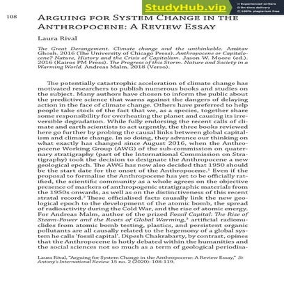Arguing For System Change In The Anthropocene A Review Essay | PDF