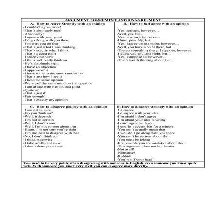 Argument agreement and disagreement | DOC