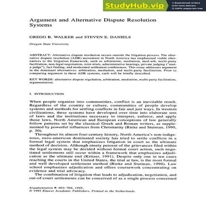 Argument And Alternative Dispute Resolution Systems | PDF