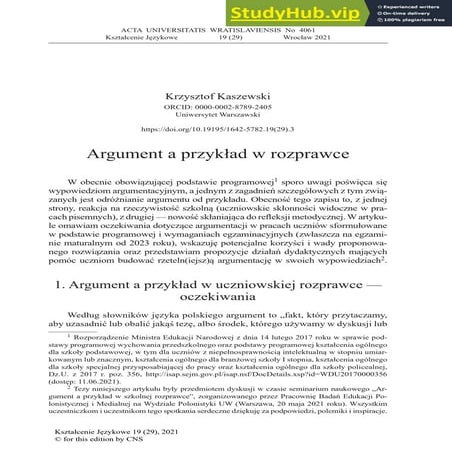 Argument A Przyk Ad W Rozprawce | PDF
