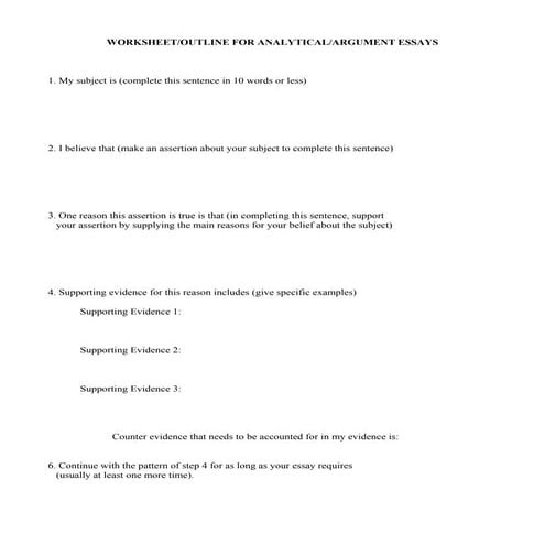 Argumentative Essay Outline Worksheet
