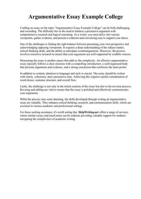Argumentative Essay Example College | PDF Argumentative Essay Example College | PDF