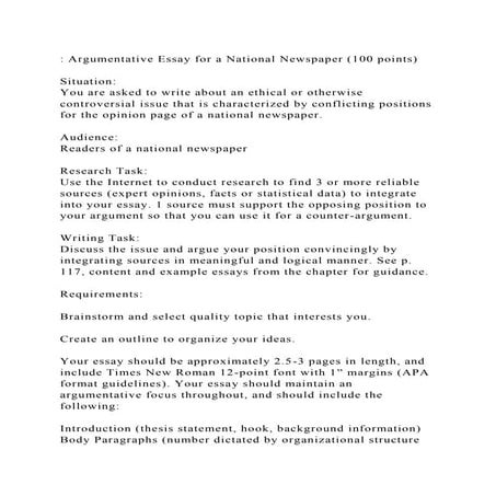 Argumentative Essay for a National Newspaper (100 points)Situa.docx
