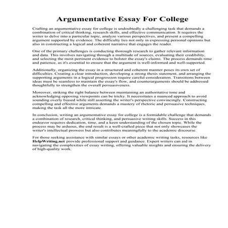 Argumentative Essay For College. Argumentative Essay Sample For College ...