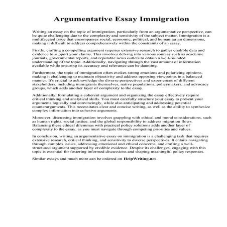 Argumentative Essay Immigration. Zaytuna College | PDF