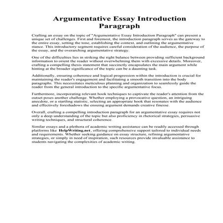Argumentative Essay Introduction Paragraph | PDF
