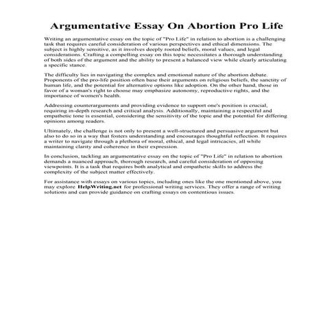 Argumentative Essay On Abortion Pro Life | PDF