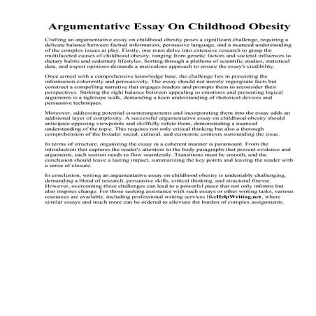 Argumentative Essay On Childhood Obesity | PDF