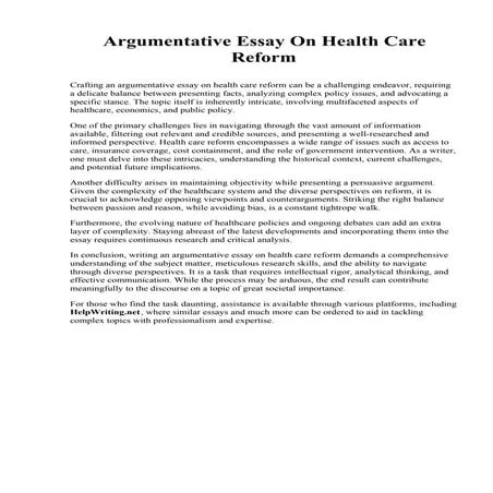 Essay On Health Care Reform. Texas A&M University-Corpus Christi | PDF