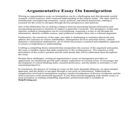 Argumentative Essay On Immigration | PDF
