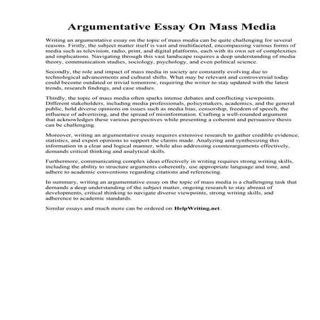 Argumentative Essay On Mass Media. ESSAY 6 - THE MEDIA 1 Mass Media ...