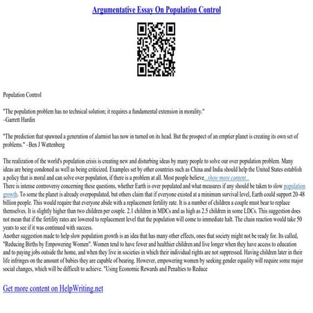 Population Control Essay | PDF