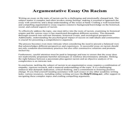 Argumentative Essay On Racism. University of Mary Washington | PDF