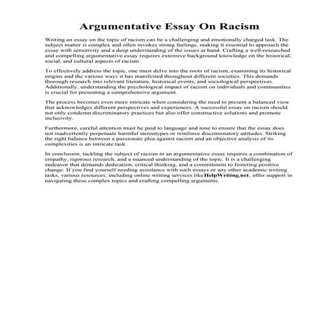 Argumentative Essay On Racism | PDF | Sexual Conditions | Sexual Health