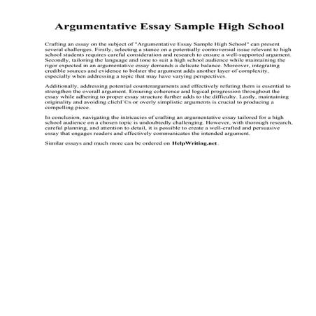 Argumentative Essay Sample High School.pdf | Secondary Education ...