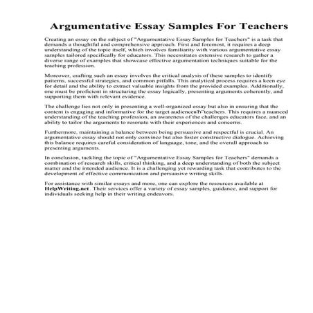 Argumentative Essay Samples For Teachers | PDF