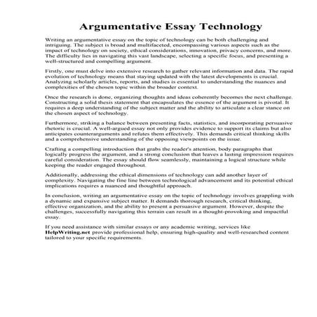 Argumentative Essay Technology | PDF