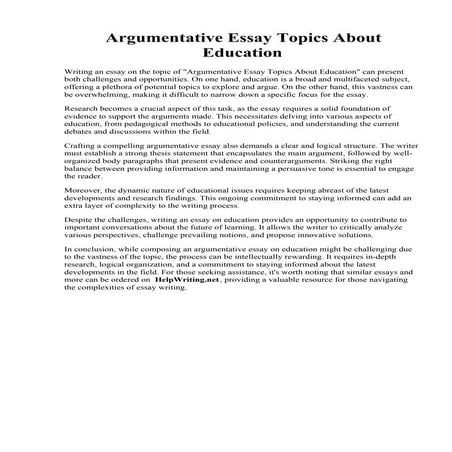 Argumentative Essay Topics About Education | PDF