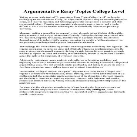 Argumentative Essay Topics College Level | PDF
