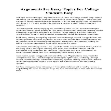 Argumentative Essay Topics For College Students Easy.pdf | College ...