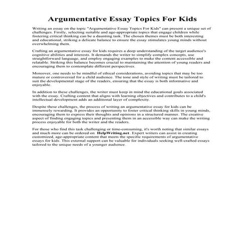 Argumentative Essay Topics For Kids | PDF