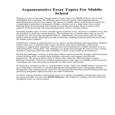 Argumentative Essay Topics For Middle School.pdf | Homework and Study | Education