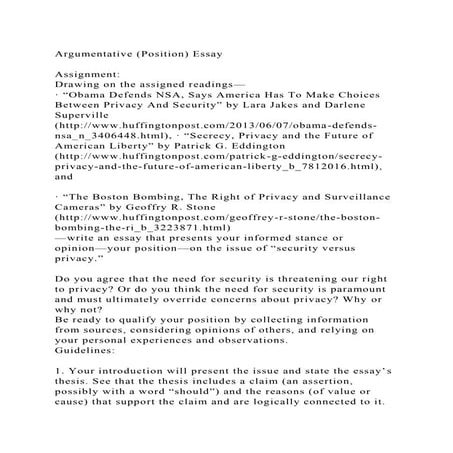 Argumentative (Position) EssayAssignment Drawing on the assig.docx