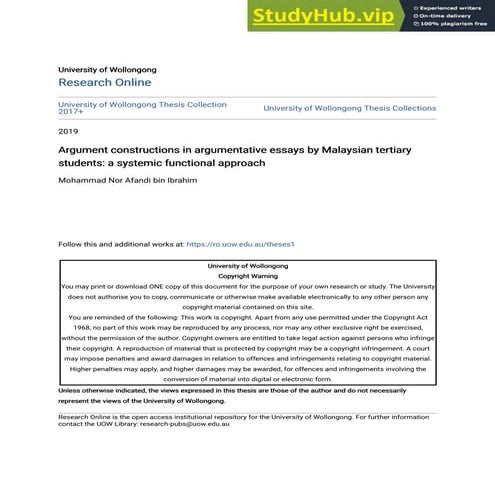 Argument Constructions In Argumentative Essays By Malaysian Tertiary ...