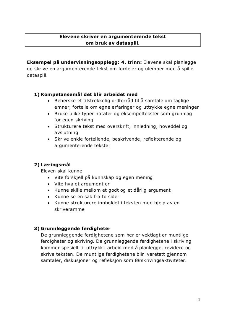 Argumenterende skriving etter 4. årstrinn