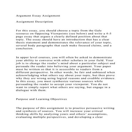 Argument Essay AssignmentAssignment DescriptionFor this es.docx