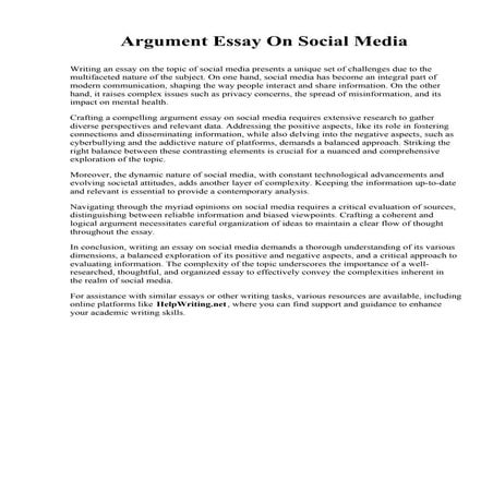 Argument Essay On Social Media | PDF