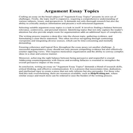 Argument Essay Topics. 50 Compelling Argumentative Essay Topics ...