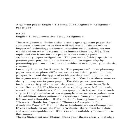 Argument paperEnglish 1 Spring 2014 Argument Assignment Paper.docx