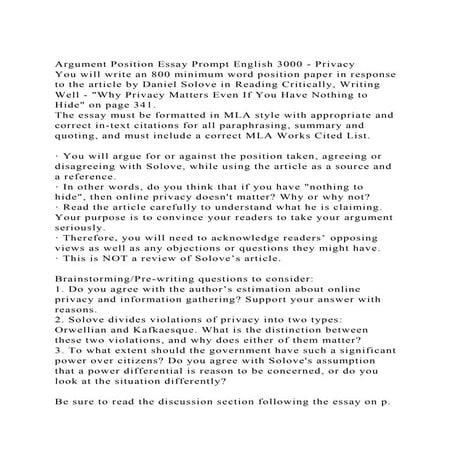 Argument Position Essay Prompt English 3000 - PrivacyYou will wr.docx