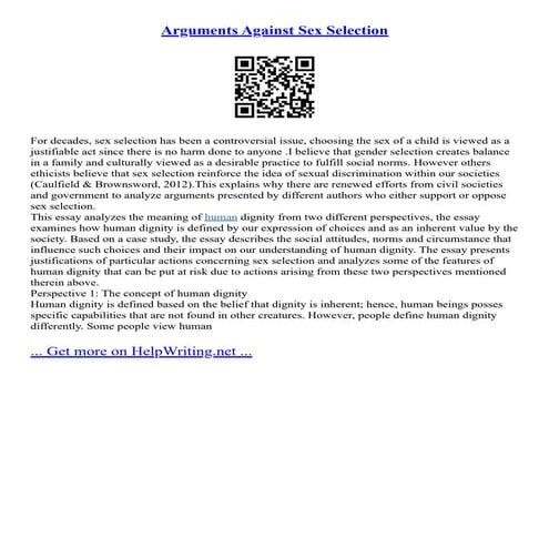 Arguments Against Sex Selection Pdf