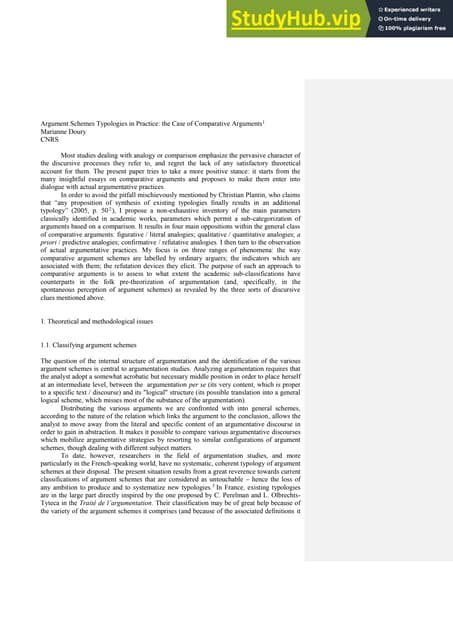 Argument Schemes Typologies In Practice The Case Of Comparative