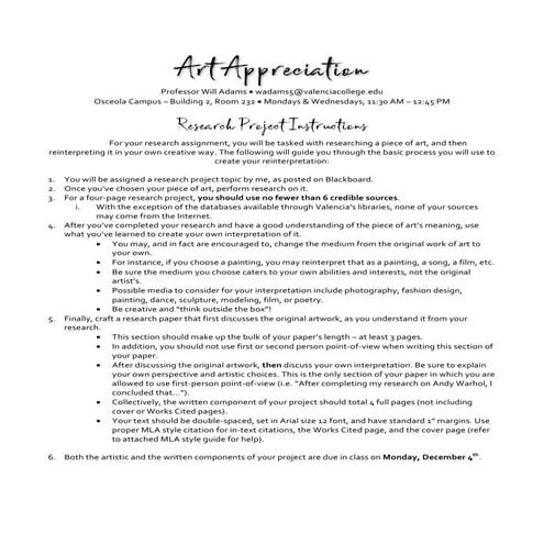 Arh1000 fa2017 research project description | PDF