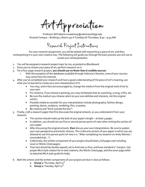 Arh2050 1745 research project instructions | PDF