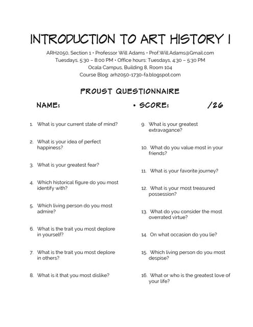 Art History I Proust Questionnaire | PDF