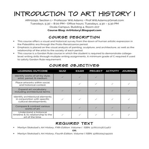 Art History I Syllabus | PDF