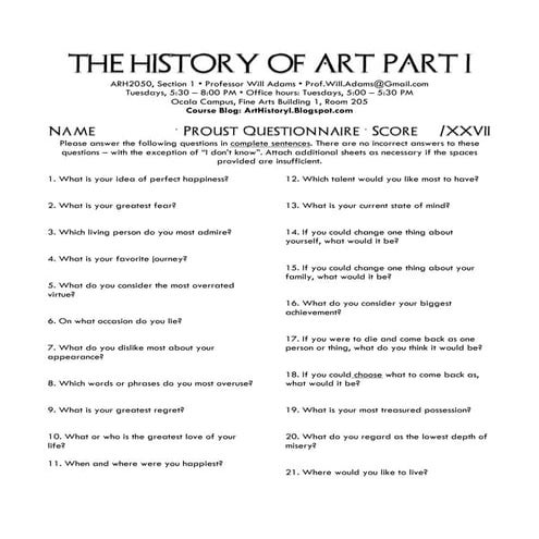 Arh2050 fa2015 proust questionnaire | PDF