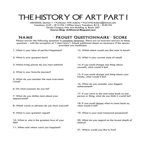 ARH2050 Proust Questionnaire | PDF