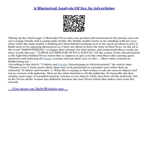 A Rhetorical Analysis Of Sex In Advertising Pdf