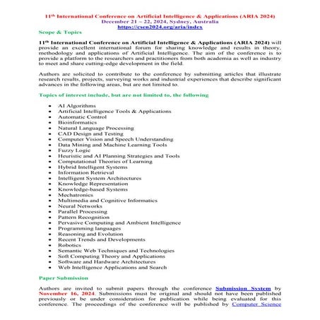 11th International Conference on Artificial Intelligence & Applications (ARIA 2024)CFP.pdf