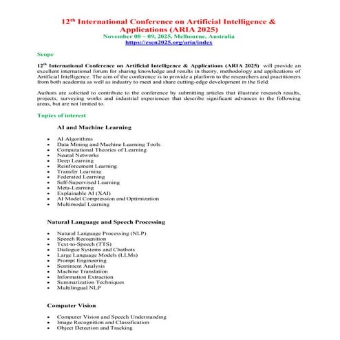 12th International Conference on Artificial Intelligence & Applications ...